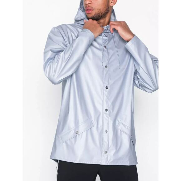 Rains | Jackets & Coats | Rains Unisex Pale Blue Front Snap Midline ...